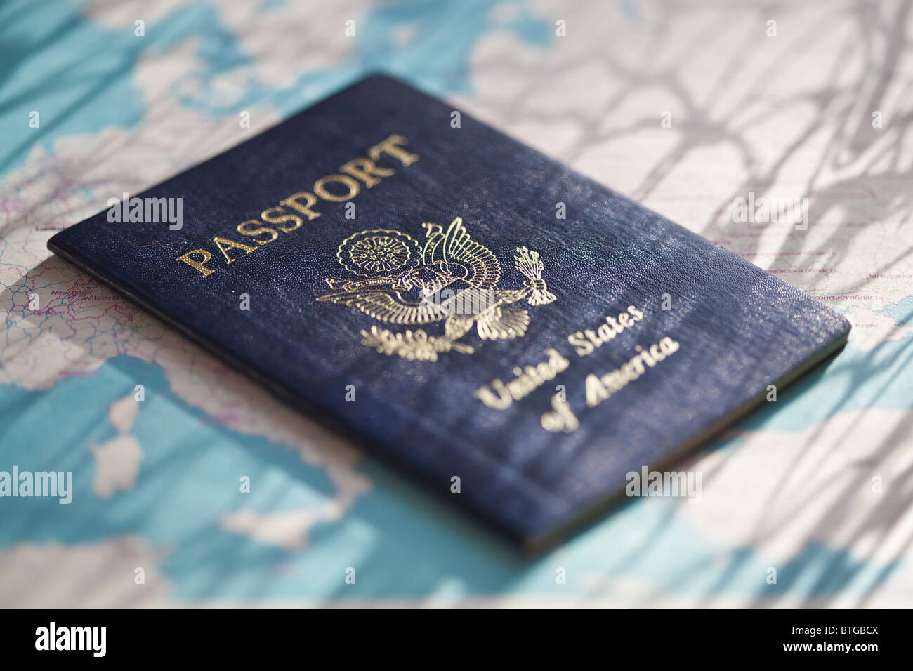 us passport on map of europe and asia Stock Photo - Alamy