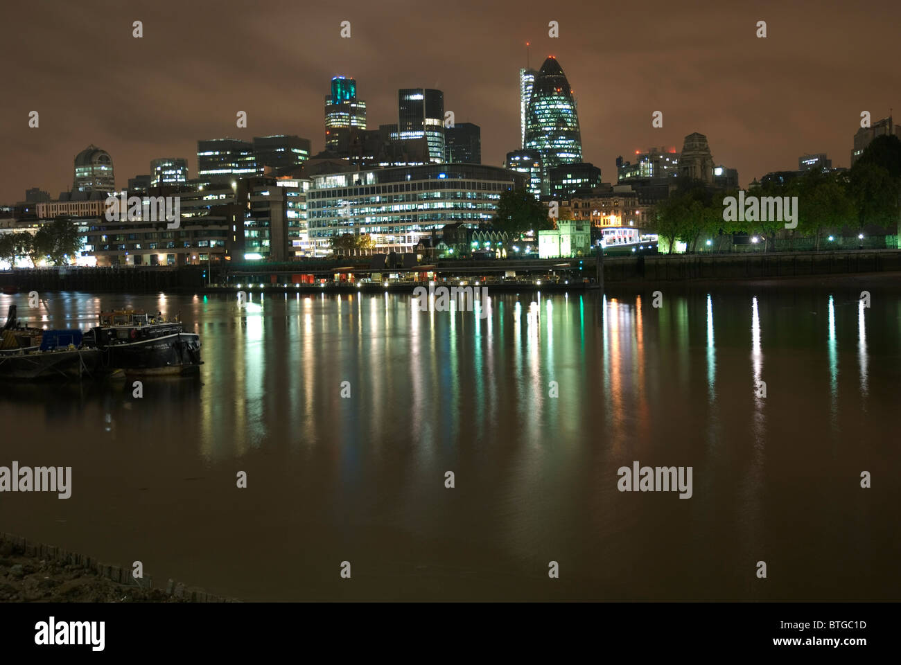 Thames River embankment, London skyline at night Stock Photo - Alamy