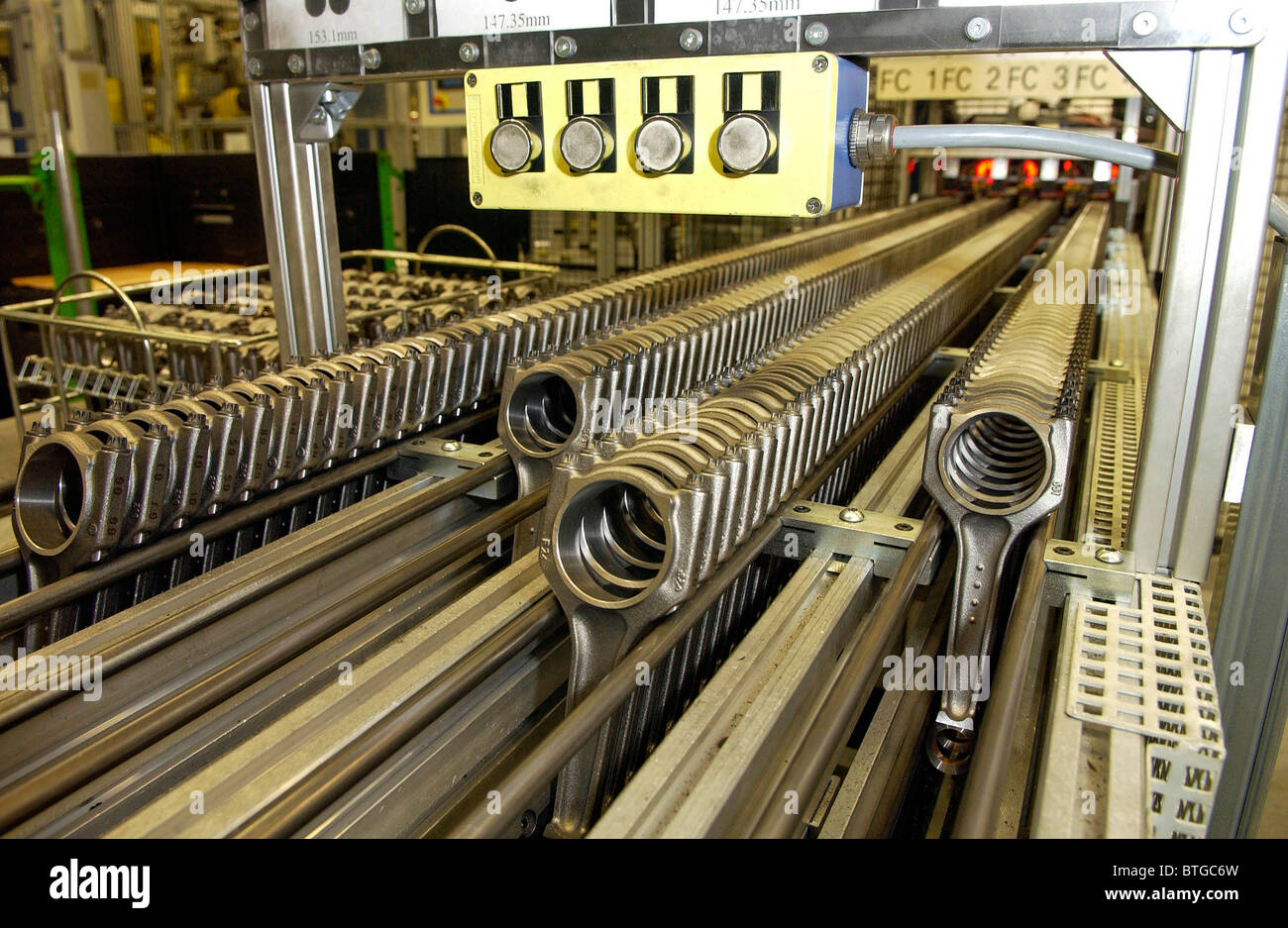 Con rods stored at the BMW engine factory at Hams Hall near Birmingham ...