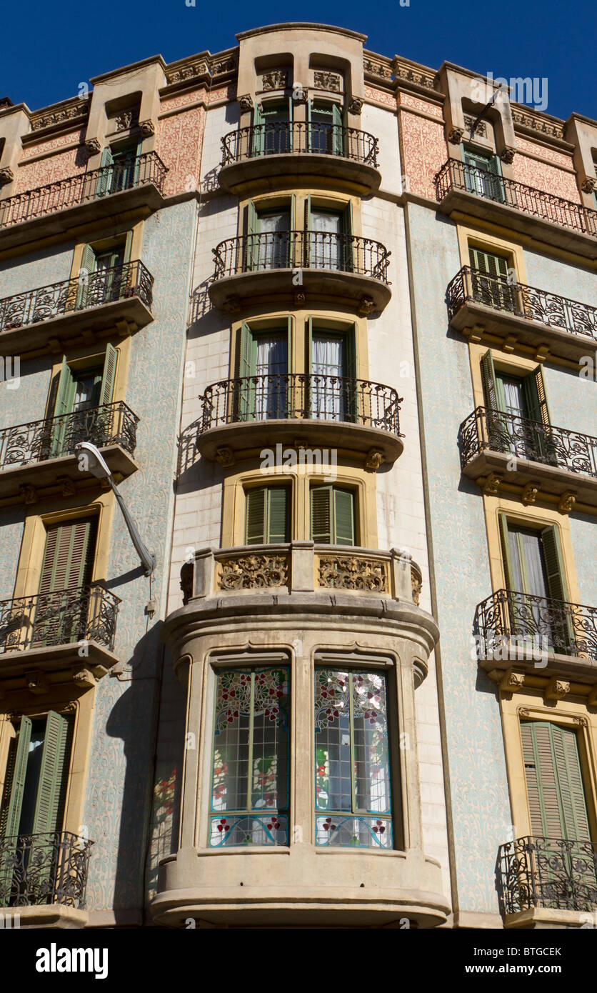 Detail of an apartment building showing traditional architecture ...