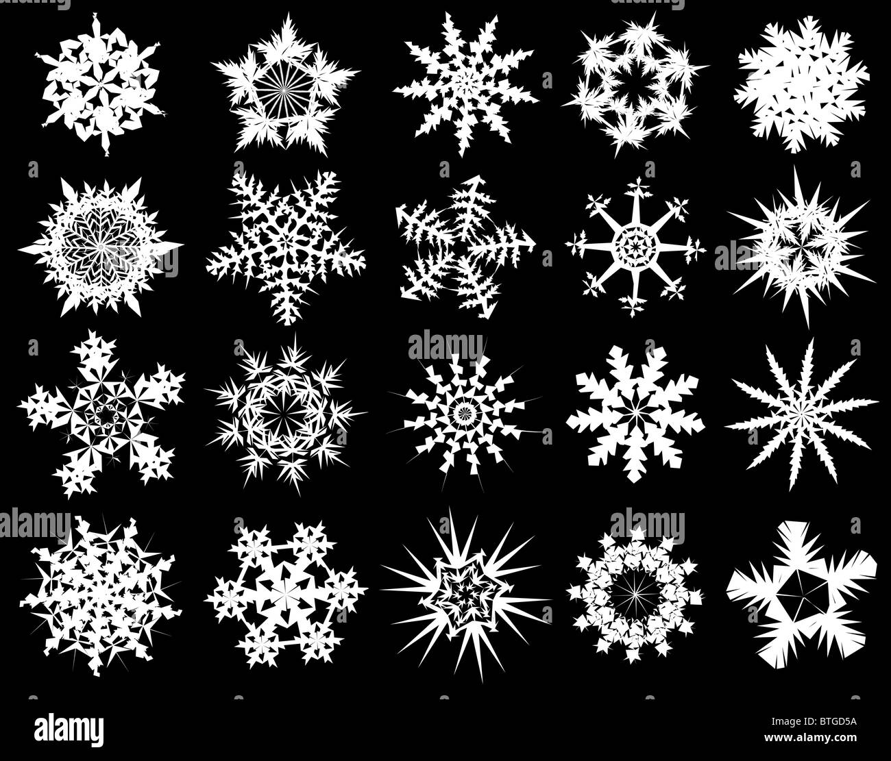 Collection of illustrated snowflake designs Stock Photo - Alamy