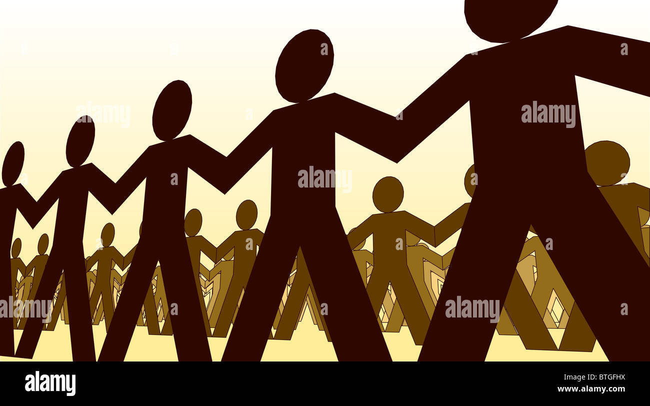 Illustration of lines of papermen Stock Photo - Alamy