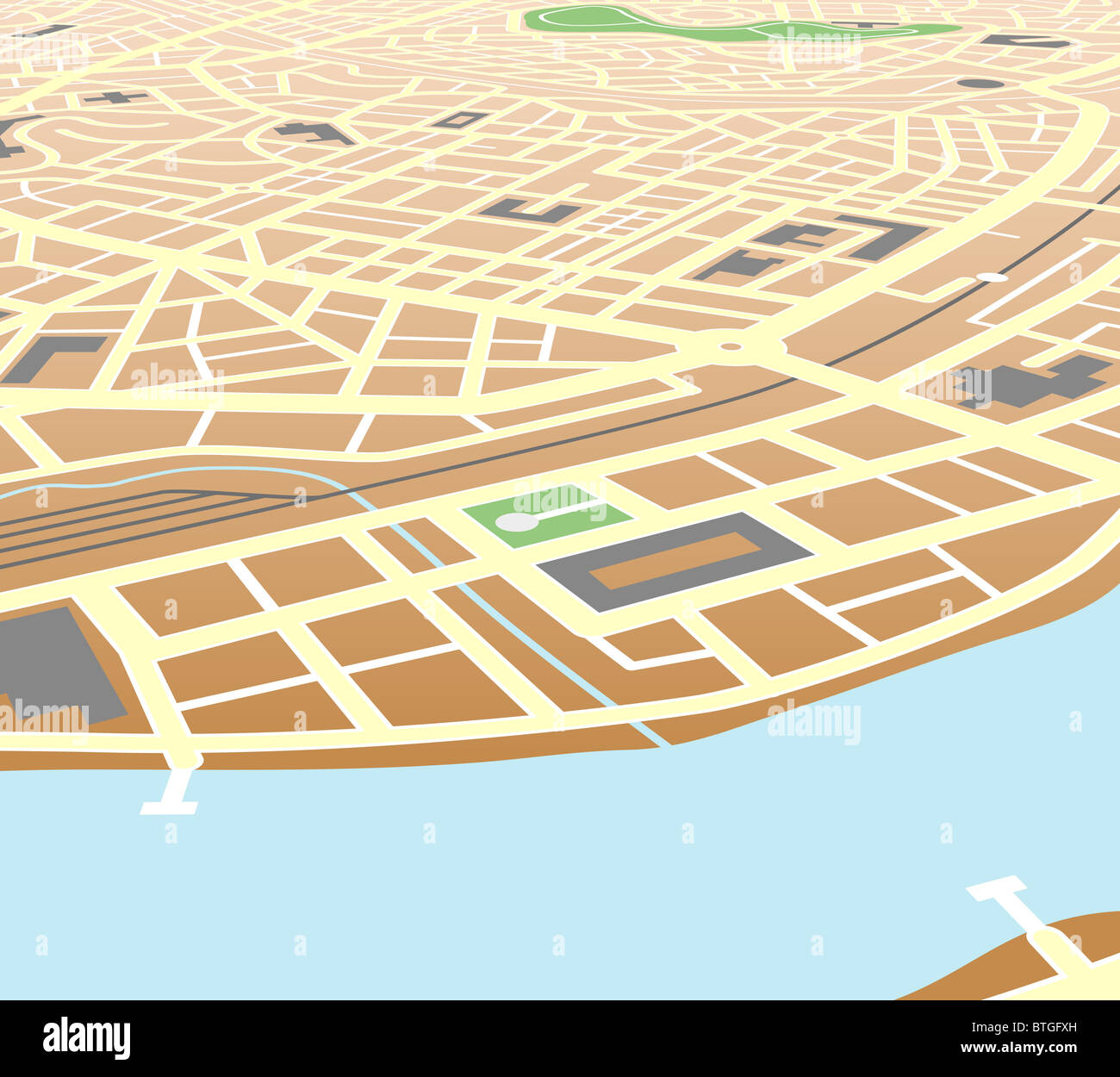 Illustrated map of a generic city at an angled perspective Stock Photo ...