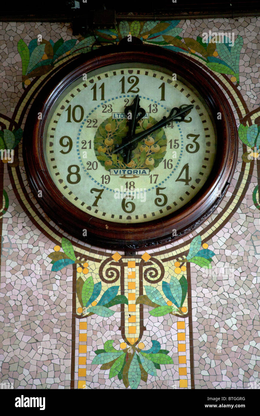 The clock in the ticket office of Valencia's main railway station ...