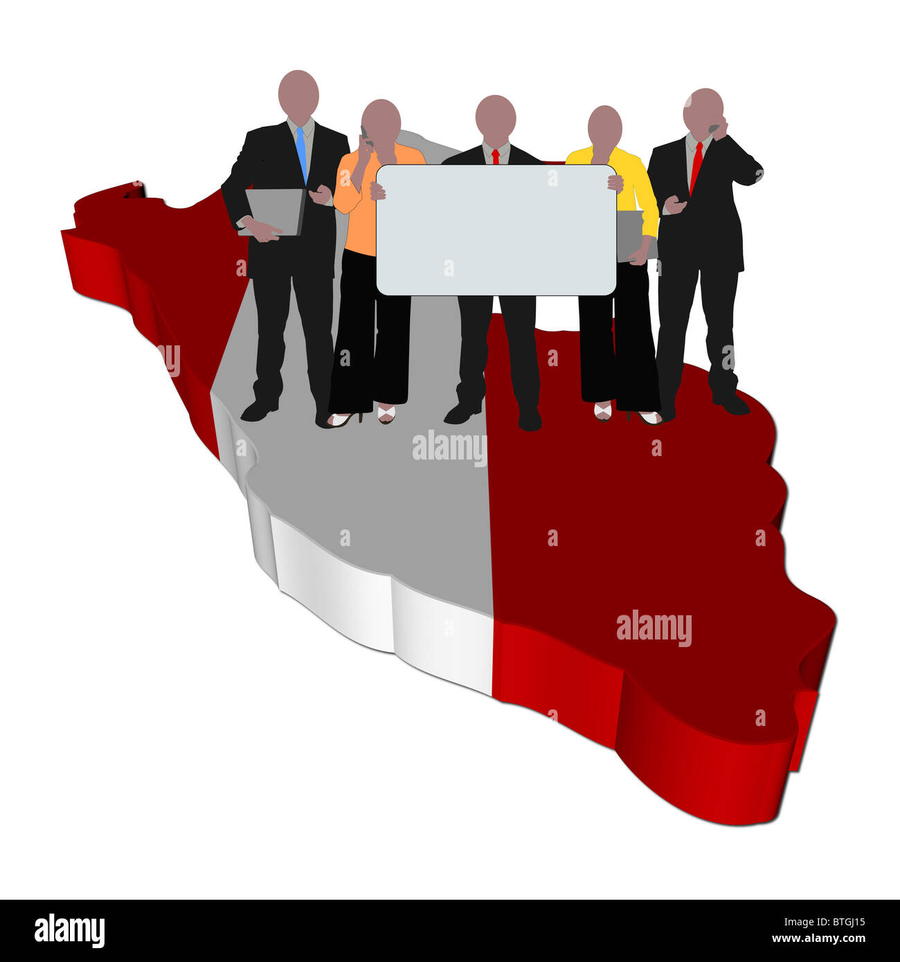 business team with sign on Peru map flag illustration Stock Photo - Alamy