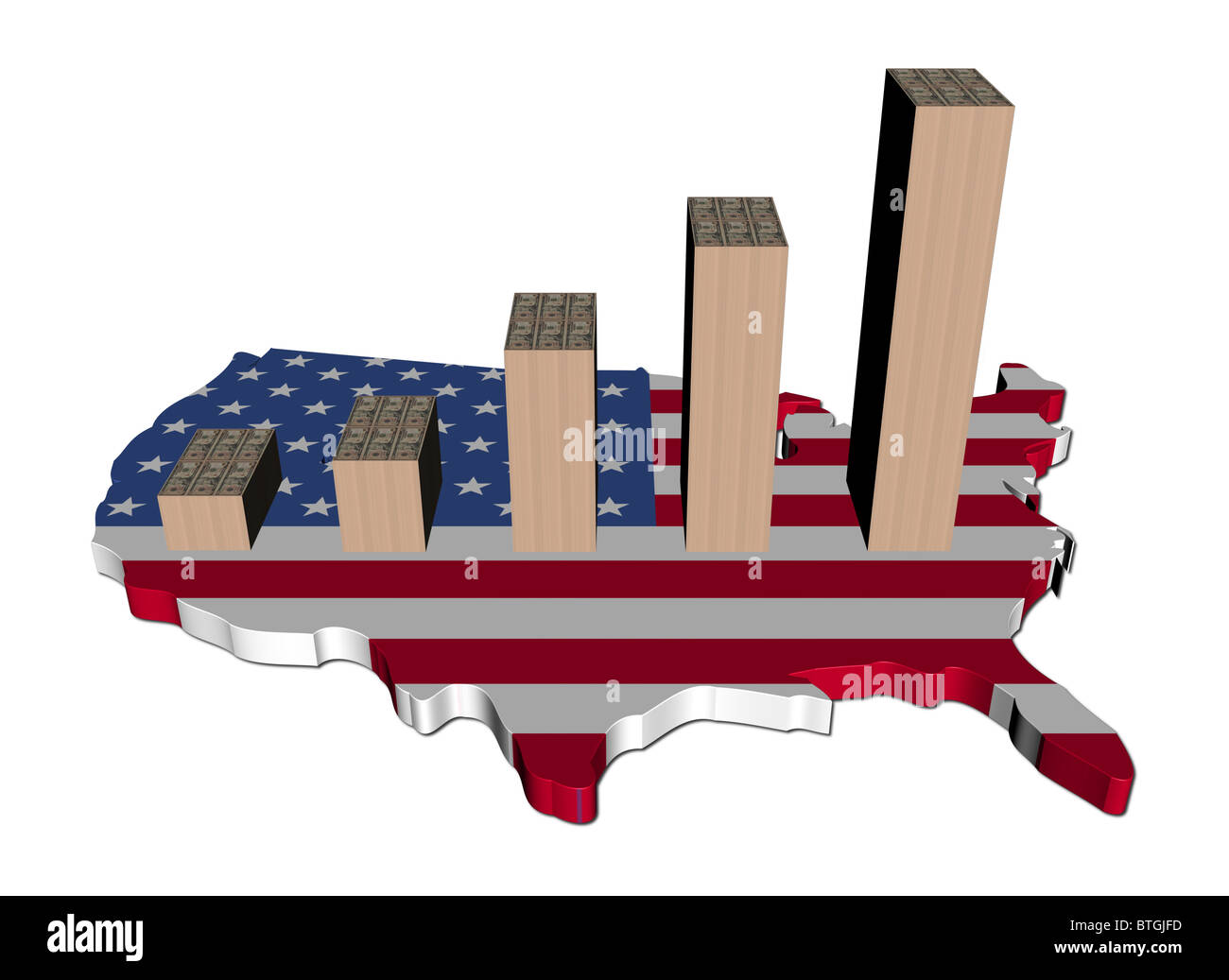 graph made of cash on USA map flag illustration Stock Photo - Alamy