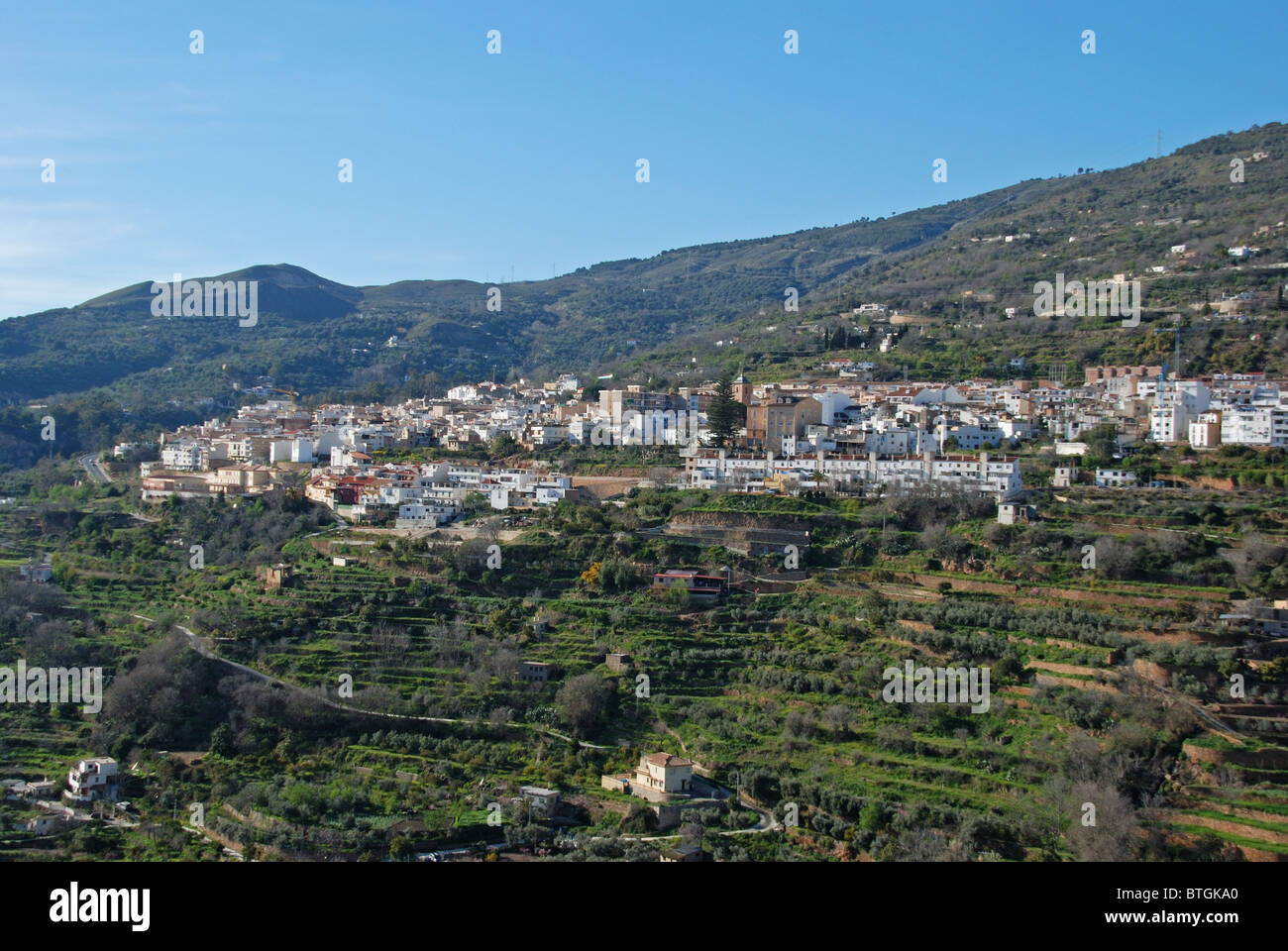 View of town and countryside, Lanjaron, Las Alpujarras, Granada ...