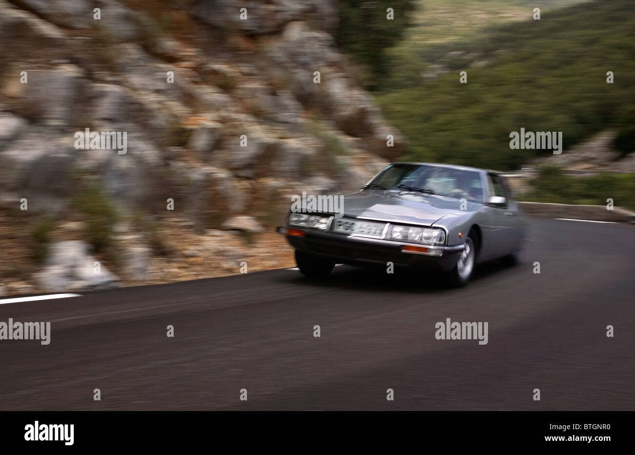 Classic Citroen Maserati 1972. Cornering at speed in France Stock Photo ...