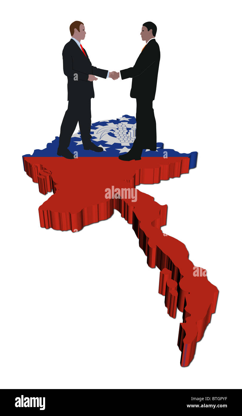 Business people shaking hands on Myanmar map flag illustration Stock ...