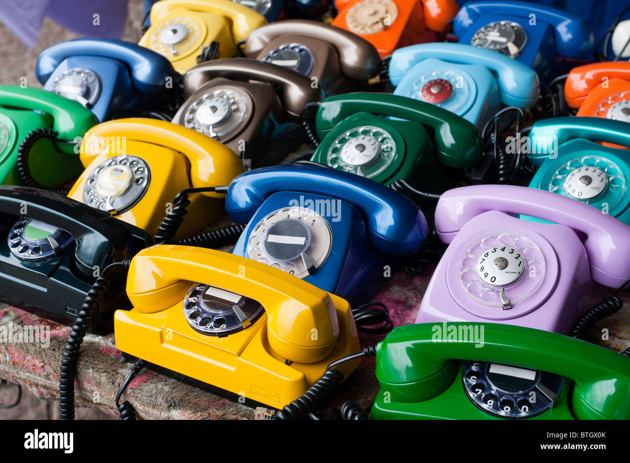 Colourful rotary dial telephones, Sao Paulo, Brazil Stock Photo - Alamy