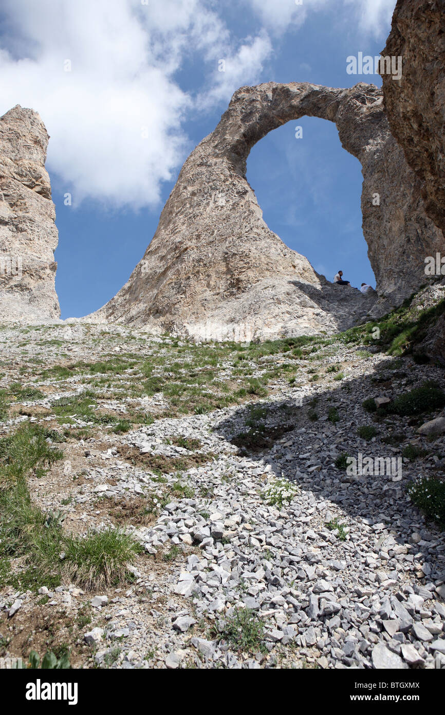 Eye of the needle or Aguille Percee area near Tignes Val d'Isere in the ...