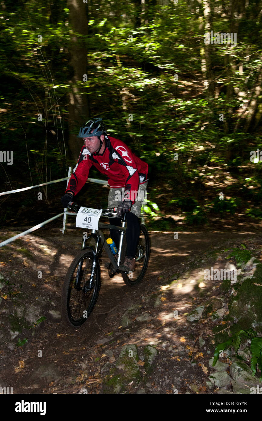 Competitor in a Mountain Biking Trial Stock Photo - Alamy