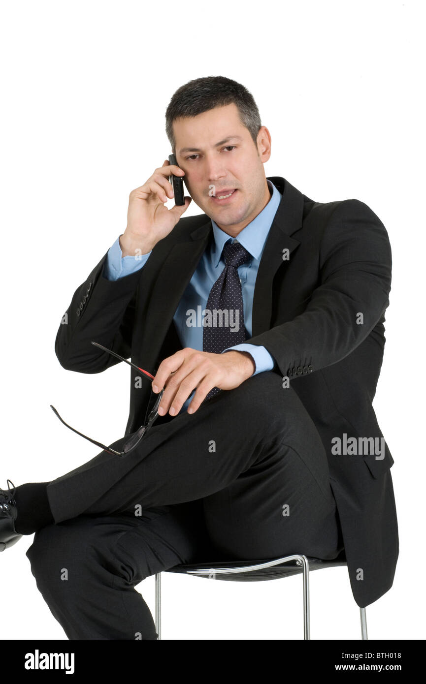 Portrait businessman mobile phone Cut Out Stock Images & Pictures - Alamy