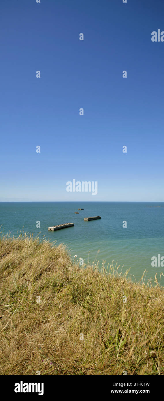 Remains of the Allied D-Day floating Mulberry harbour off Arromanches ...