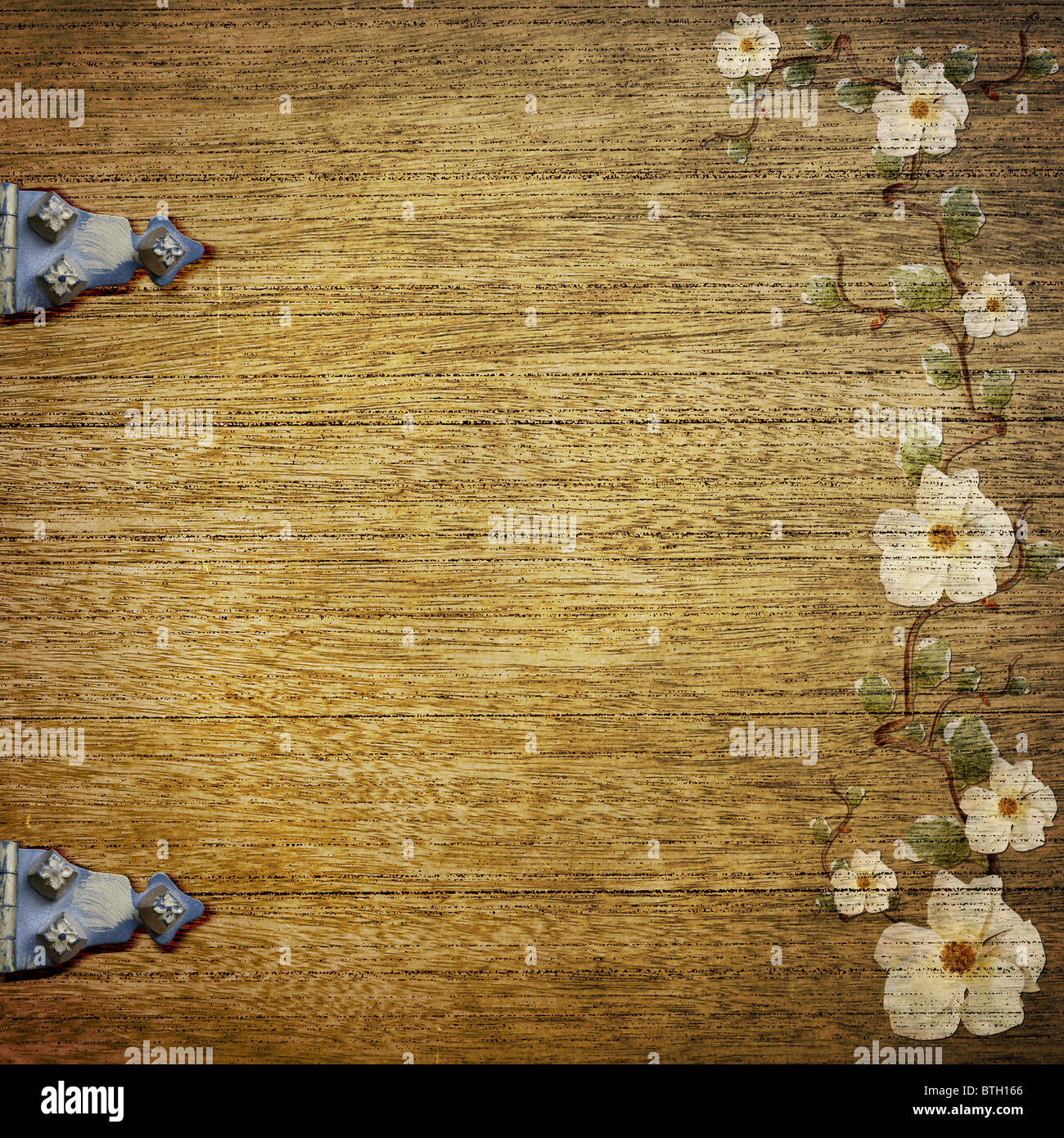 Wood background with flowers Stock Photo - Alamy