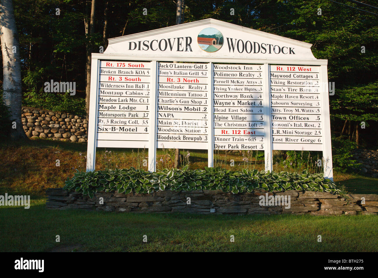 Discover Woodstock sign in downtown Woodstock, New Hampshire USA Stock ...