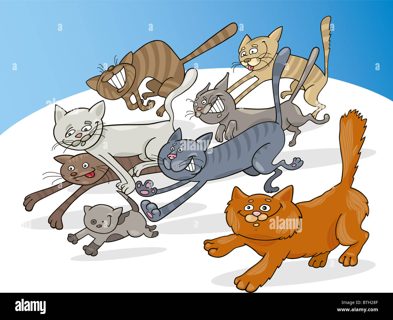 Cartoon illustration of running cats Stock Photo - Alamy