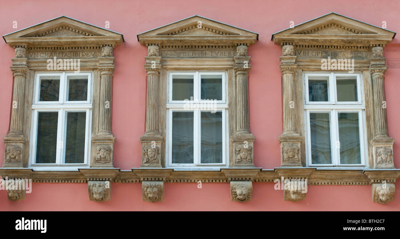 Facade of a building with windows. The building is constructed 1850 ...