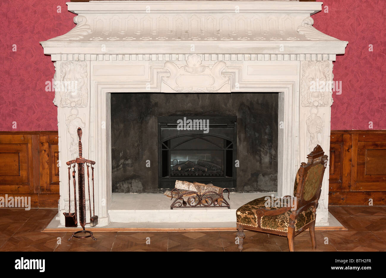 Ancient fireplace. 1600-1700 years. A museum piece castle Lvov, Ukraine ...