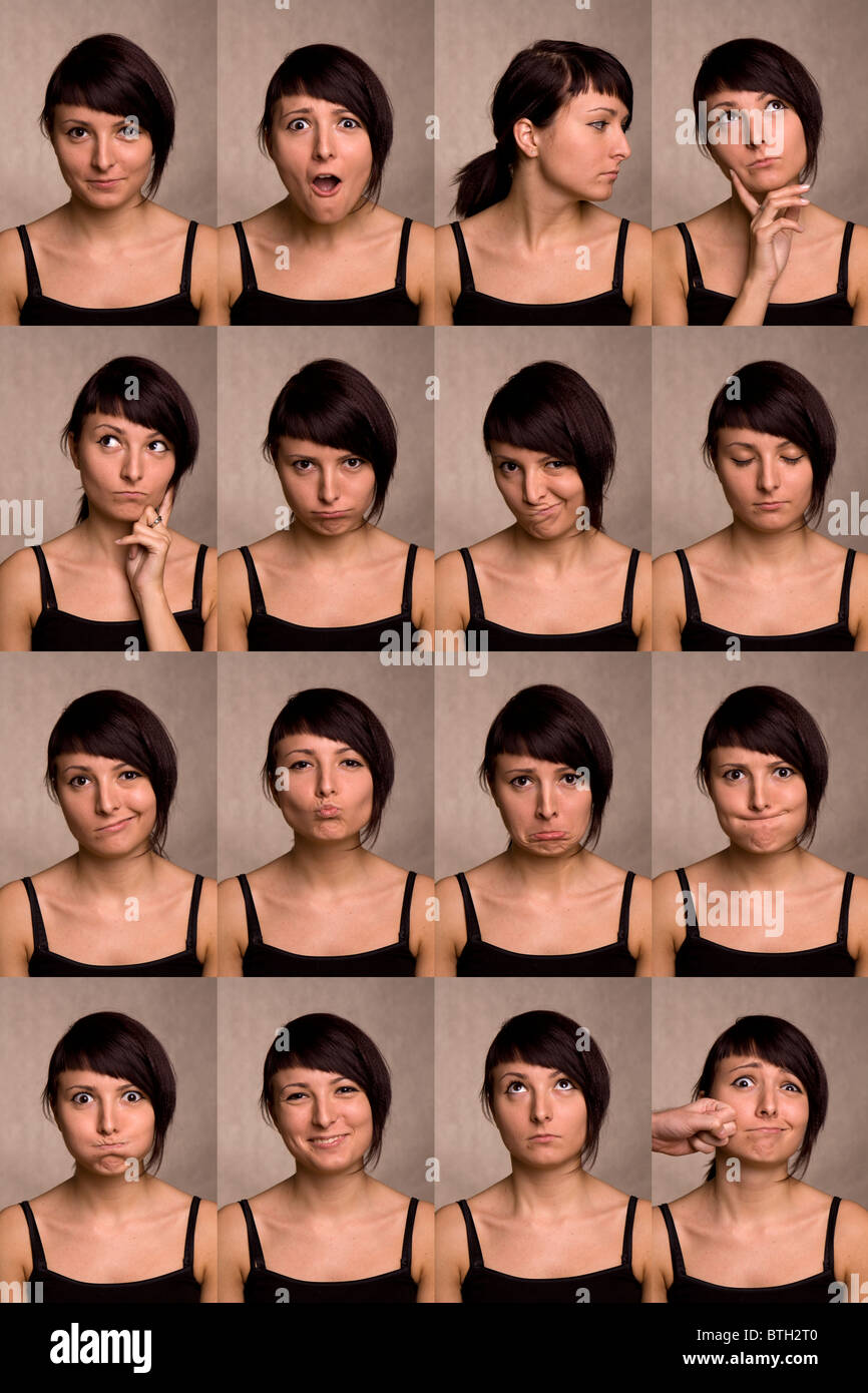 The thousand faces of the actor. Useful facial expressions over white ...