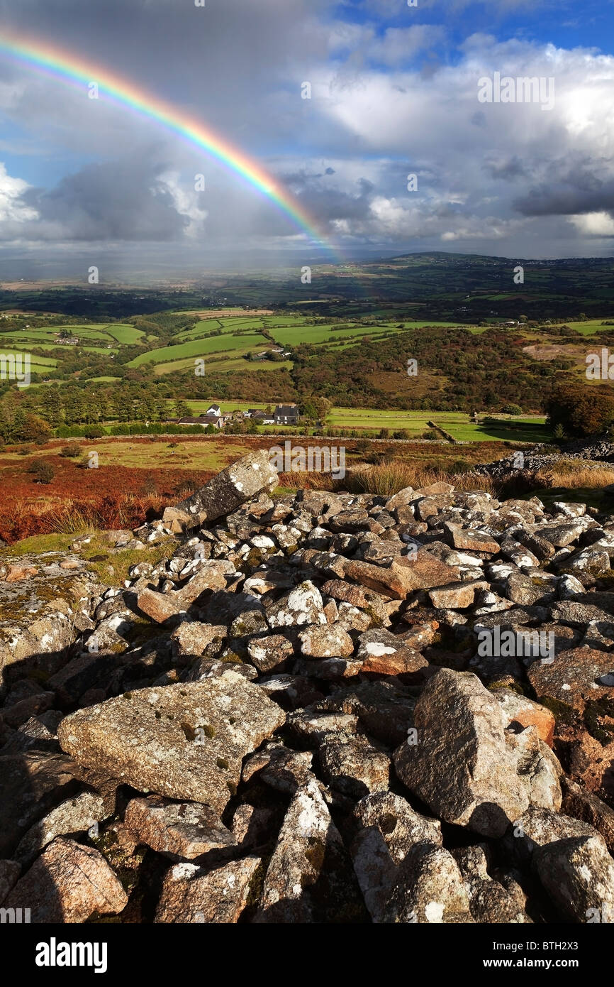 A clear and showery day creates rainbows over Bodmin Moor, Cornwall ...