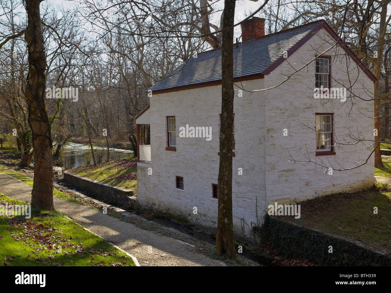 The rear exterior of Lockhouse 6 on the C&O Canal, Potomac, Maryland ...