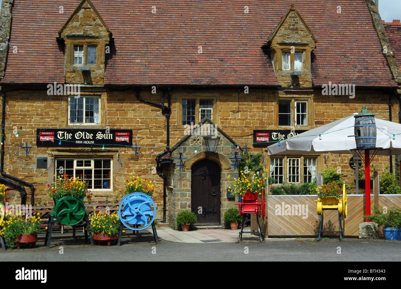 The Olde Sun Inn, an old stone pub, set in the village of Nether ...