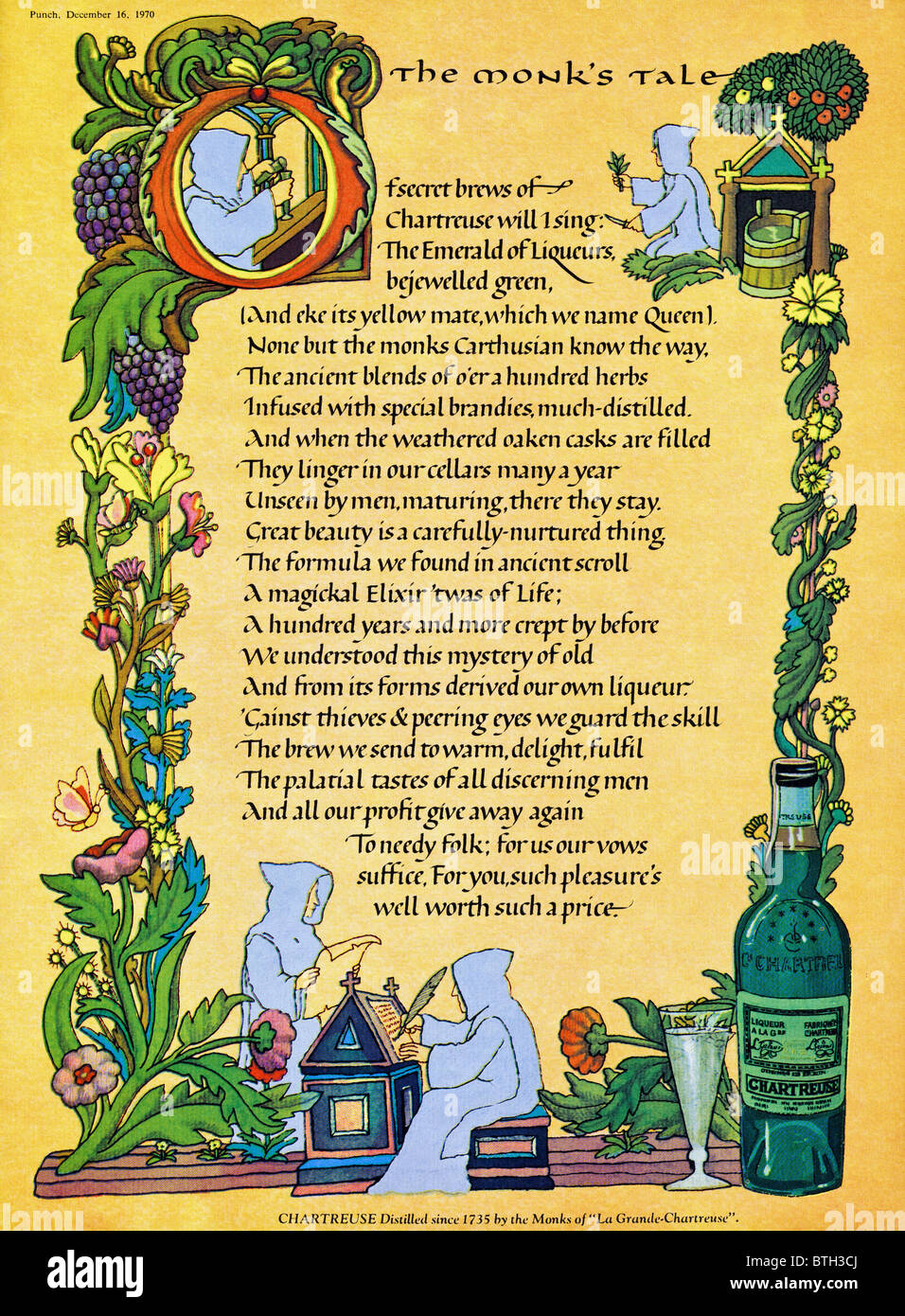 Advertisement for green Chartreuse liqueur in magazine circa 1970 Stock ...