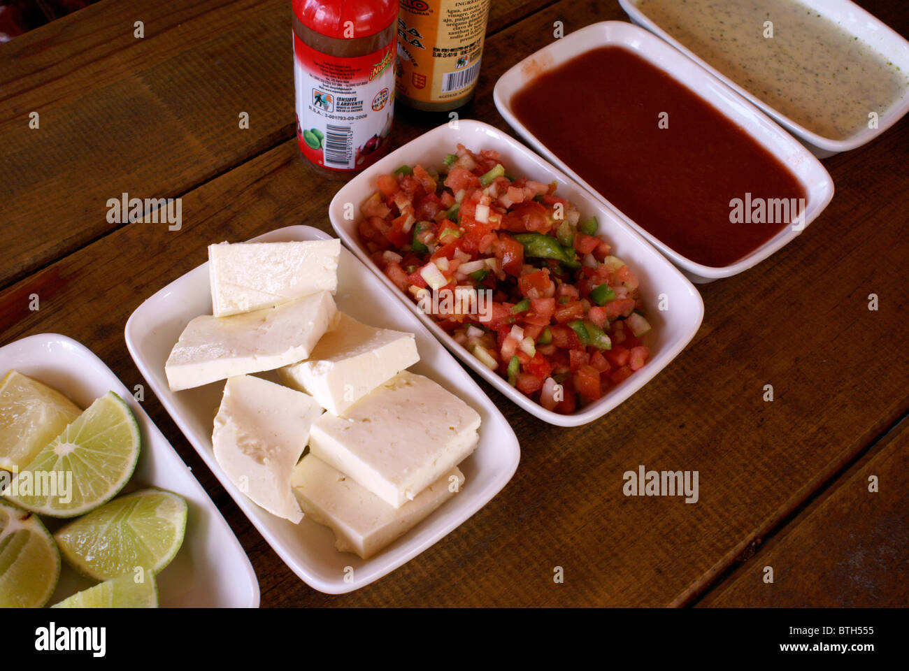 Honduran condiments in a restaurant, Santa Rosa de Copan, Honduras ...