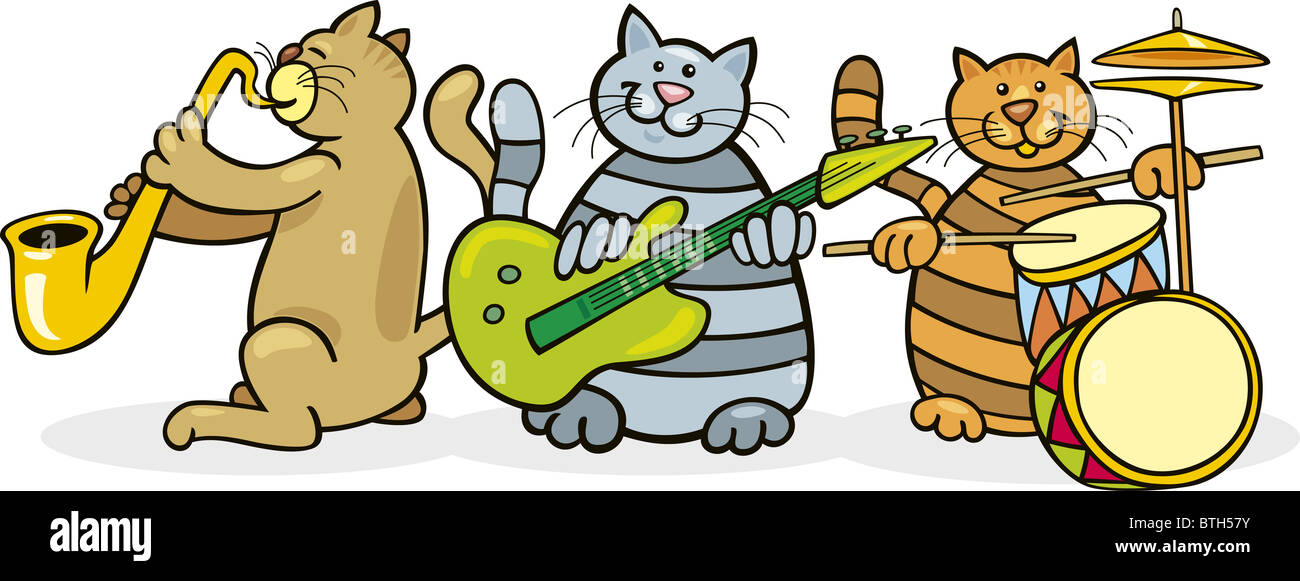 Illustration of band of cats playing music Stock Photo - Alamy