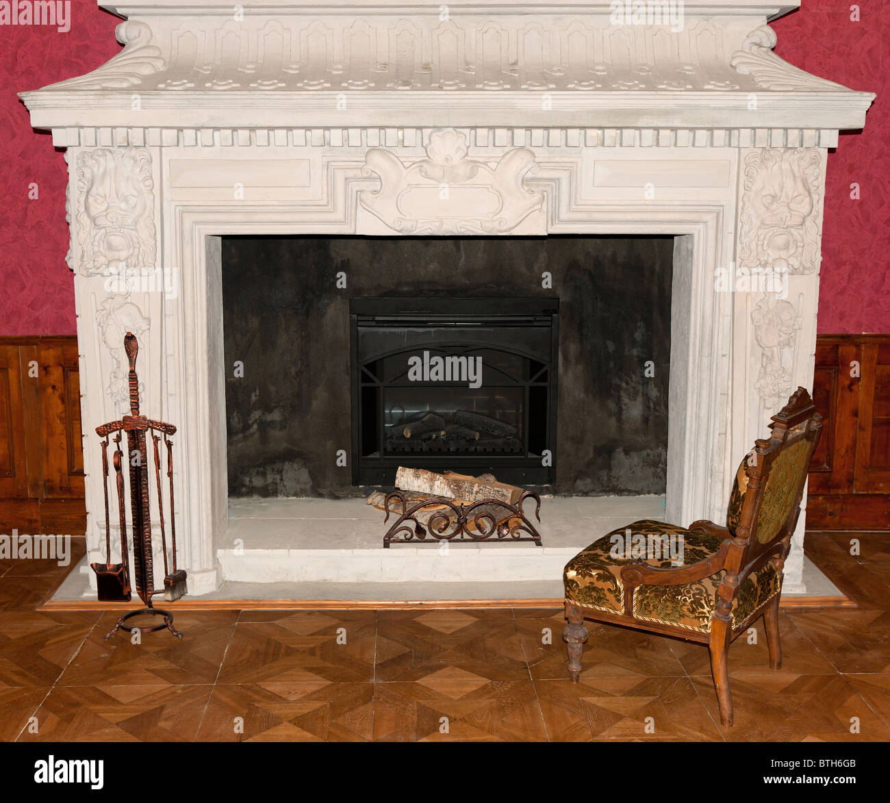 Ancient fireplace. 1600-1700 years. A museum piece castle Lvov, Ukraine ...