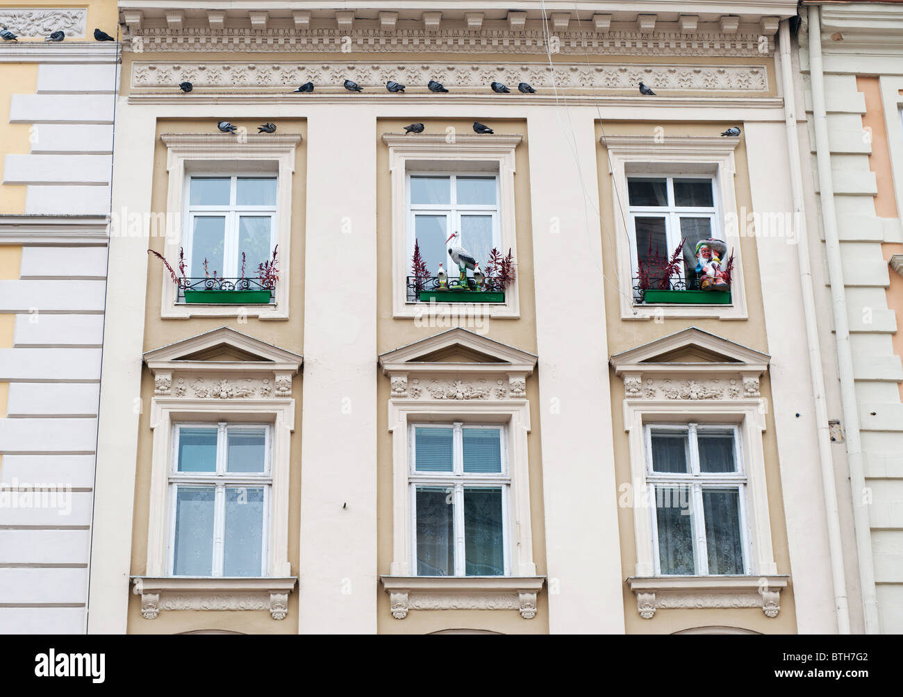 Facade of a building with windows. The building is constructed 1850 ...