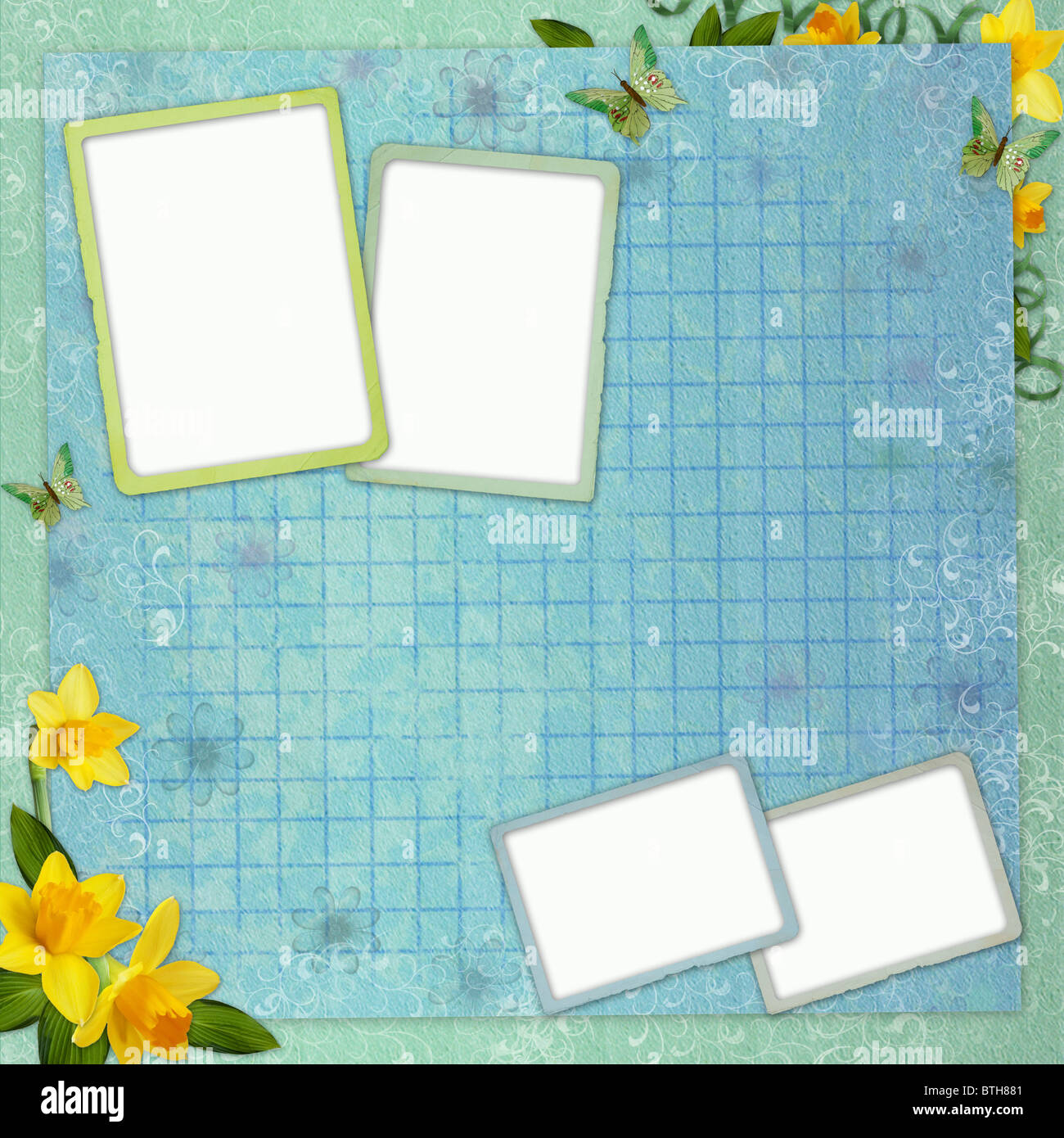 Background with frames and flowers Stock Photo - Alamy