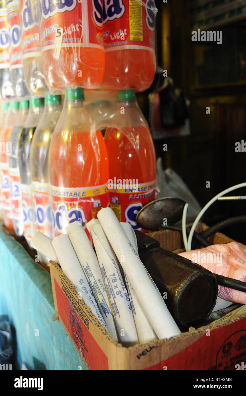 Dynamite for sale on a shop counter in the mining town of Potosi in ...