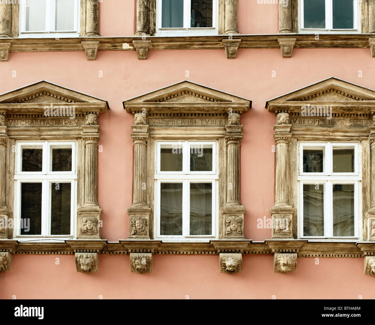 Facade of a building with windows. The building is constructed 1850 ...