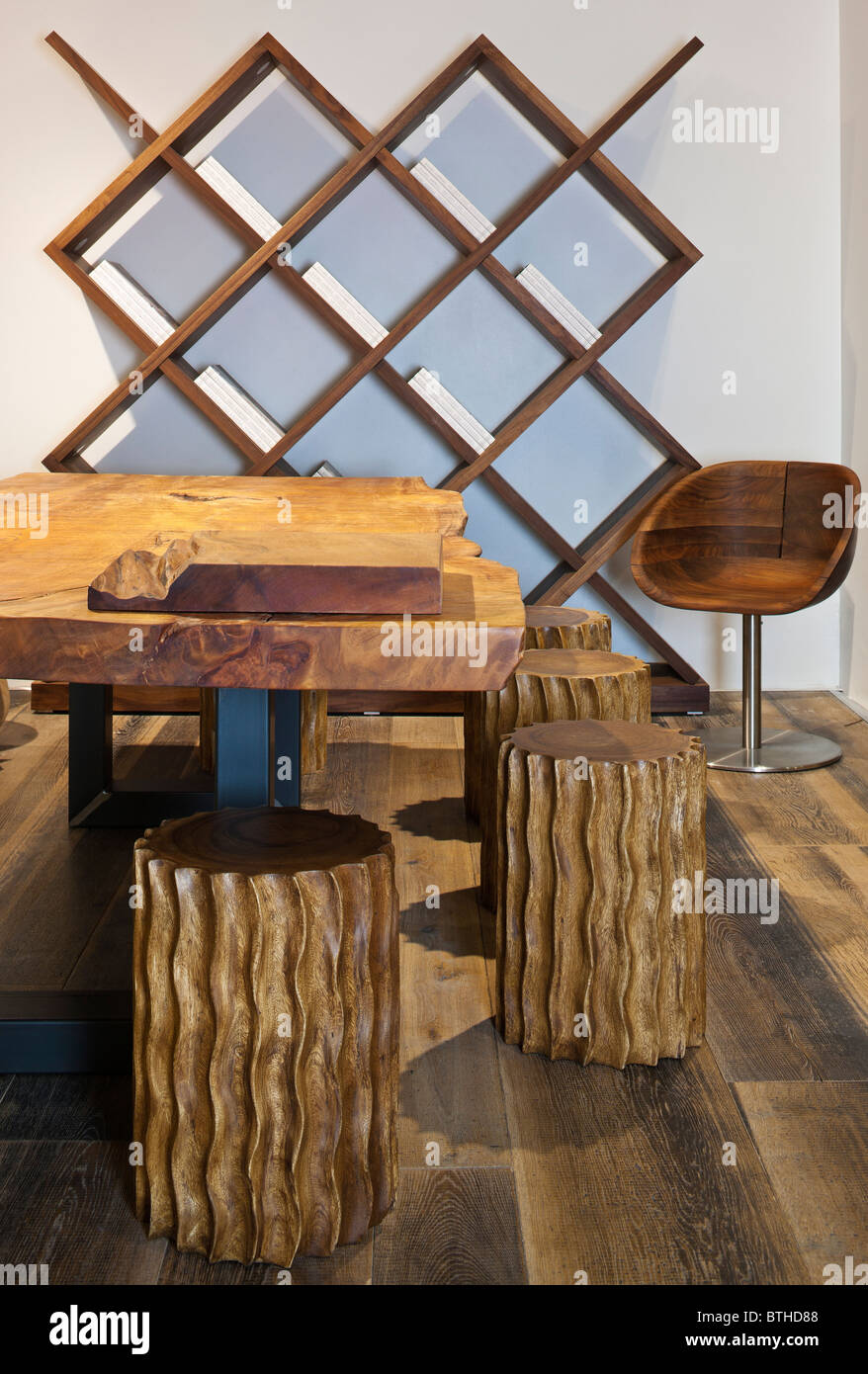 Natural Wood Table and Stools Stock Photo - Alamy