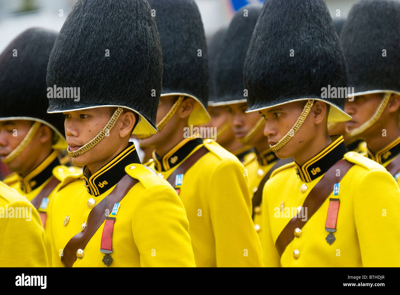 Thai soldiers in parade uniforms during an official ceremony in Bangkok ...