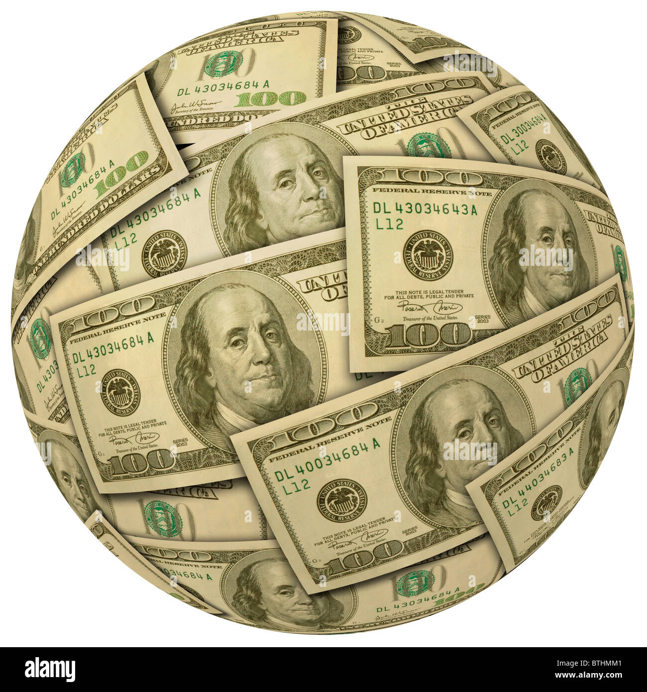 Cash Ball or sphere of 100-dollar banknotes bills currency Stock Photo ...
