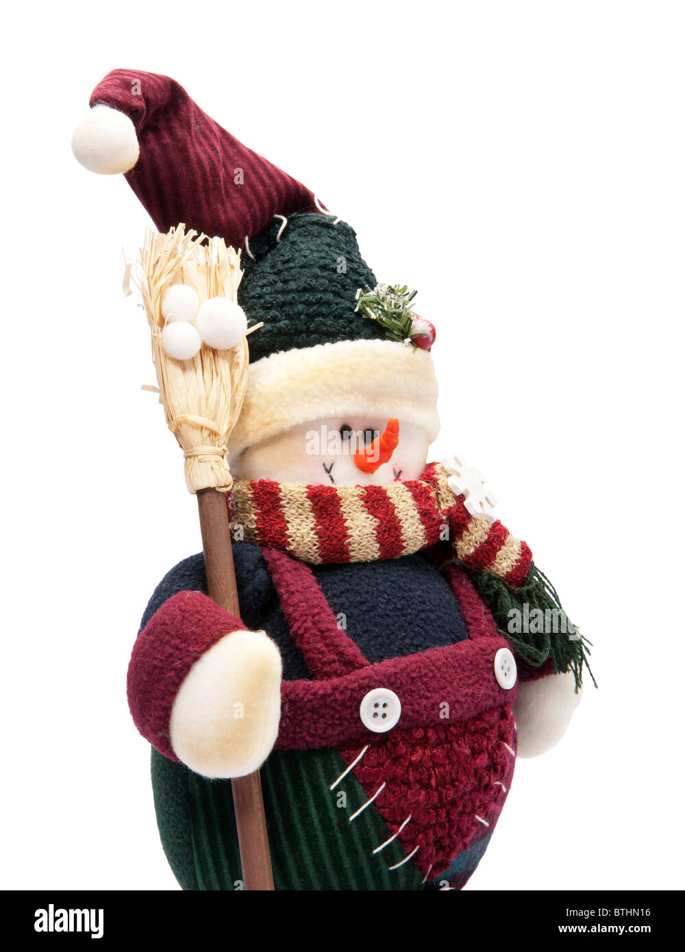 Photography of snowman with broom, single object on white backround ...