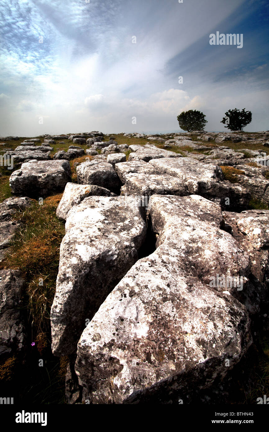 The Yorkshire limestone pavements near Malham in the Yorkshire Dales ...