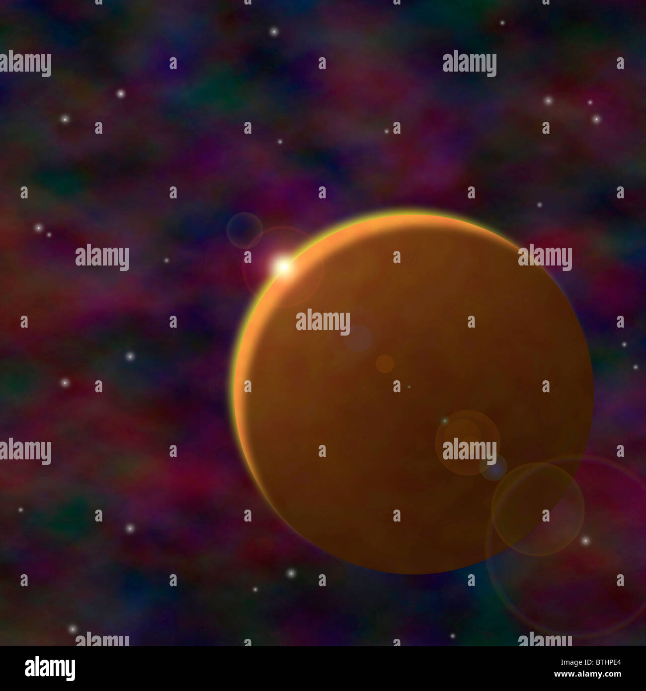 Star rising over Mars-like planet Stock Photo - Alamy