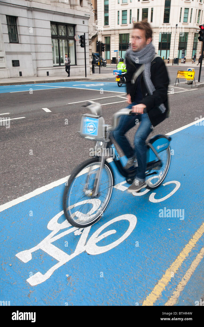 A cyclist on one of the new Cycle Superhighways, in this case the CS7 ...