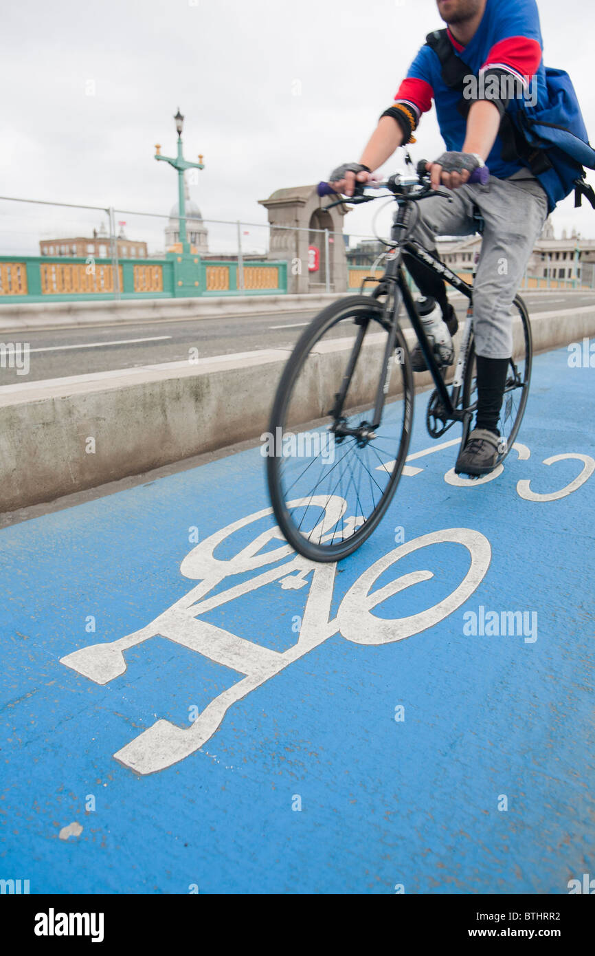 A cyclist on one of the new Cycle Superhighways, in this case the CS7 ...