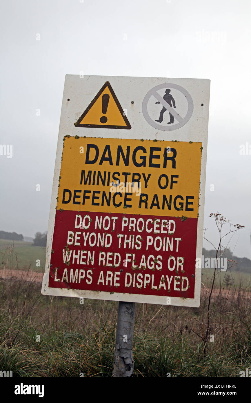 Ministry of Defence Danger Sign on the edge of a military training ...