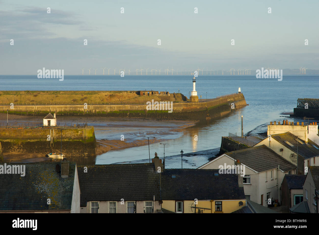 Lighthouse and harbour at Maryport, West Cumbria, England UK Stock ...