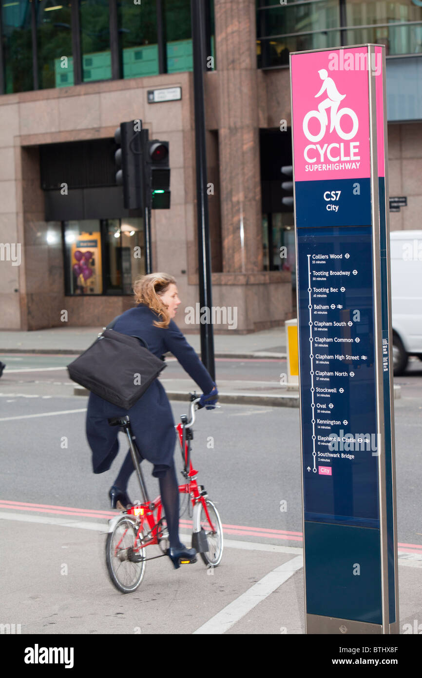 A cyclist on one of the new Cycle Superhighways, in this case the CS7 ...