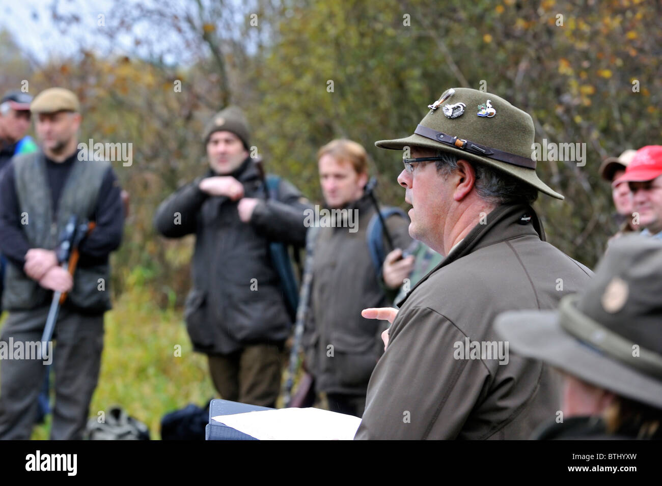 Meeting of hunters and game warden in the Ardennes, Belgium Stock Photo ...