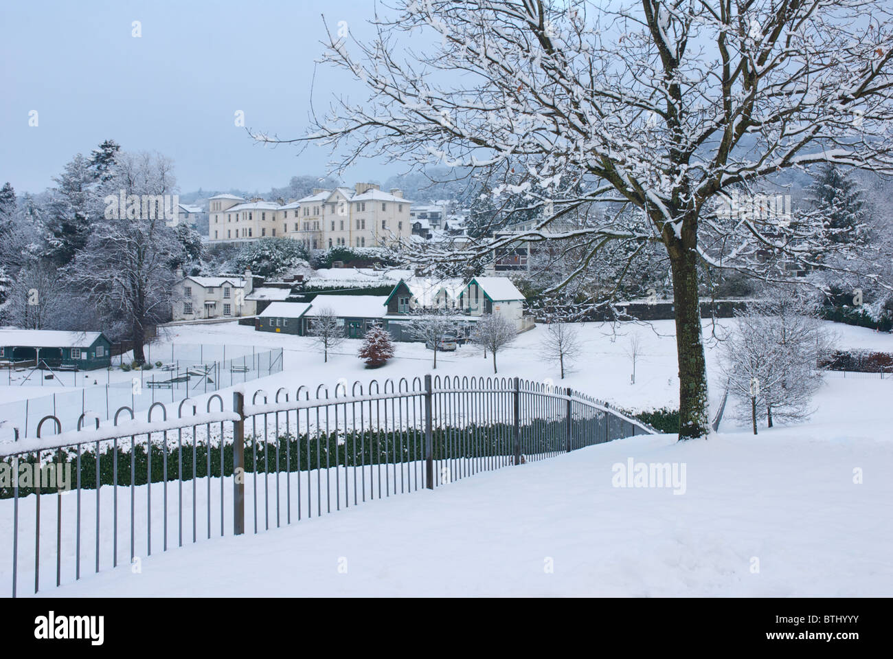 The Belsfield Hotel and the Glebe, in winter snow, Bowness-on ...