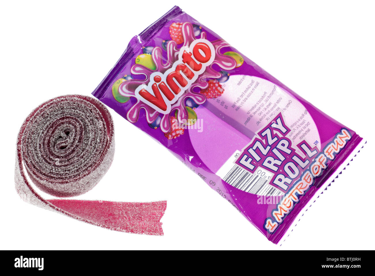 Purple packet of Vimto flavoured sugared 1 meter Fizzy rip roll sweet ...