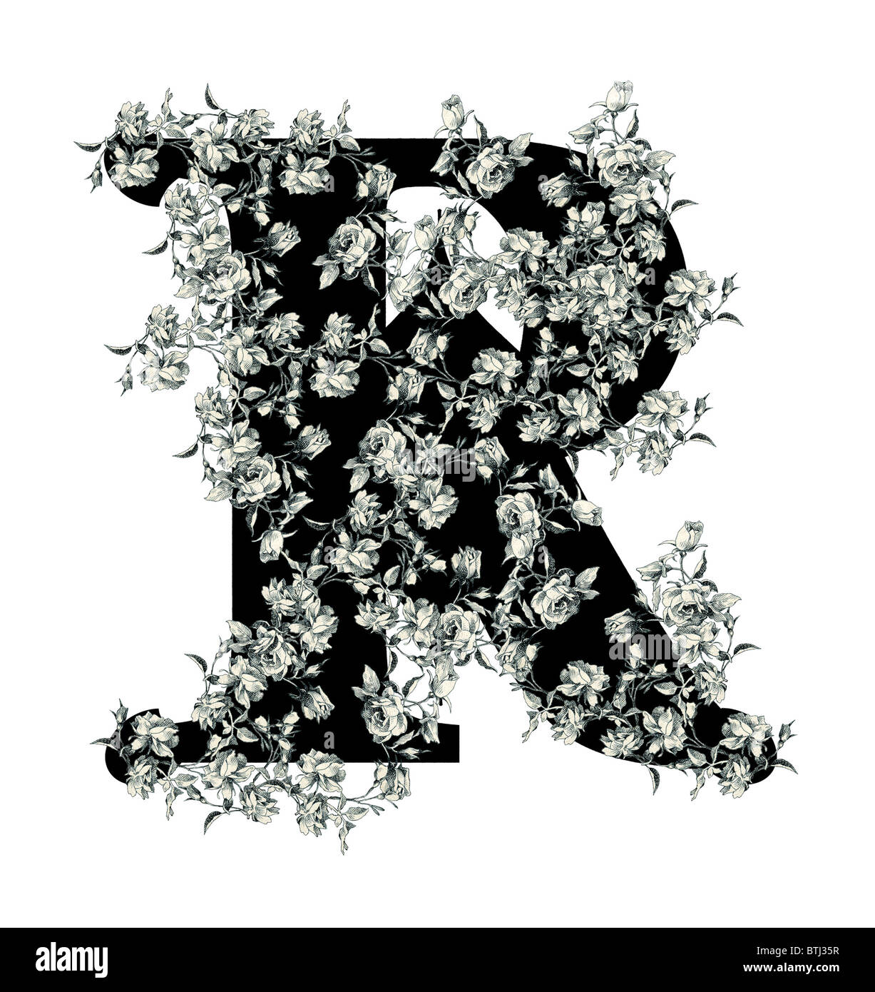 Letter r black flower alphabet hi-res stock photography and images - Alamy